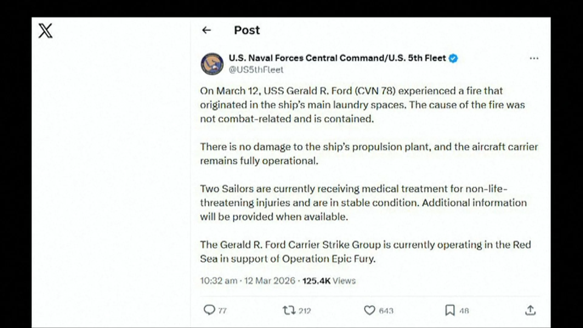 Incendie à bord du porte-avions USS Gerald Ford : 30 heures de lutte ...