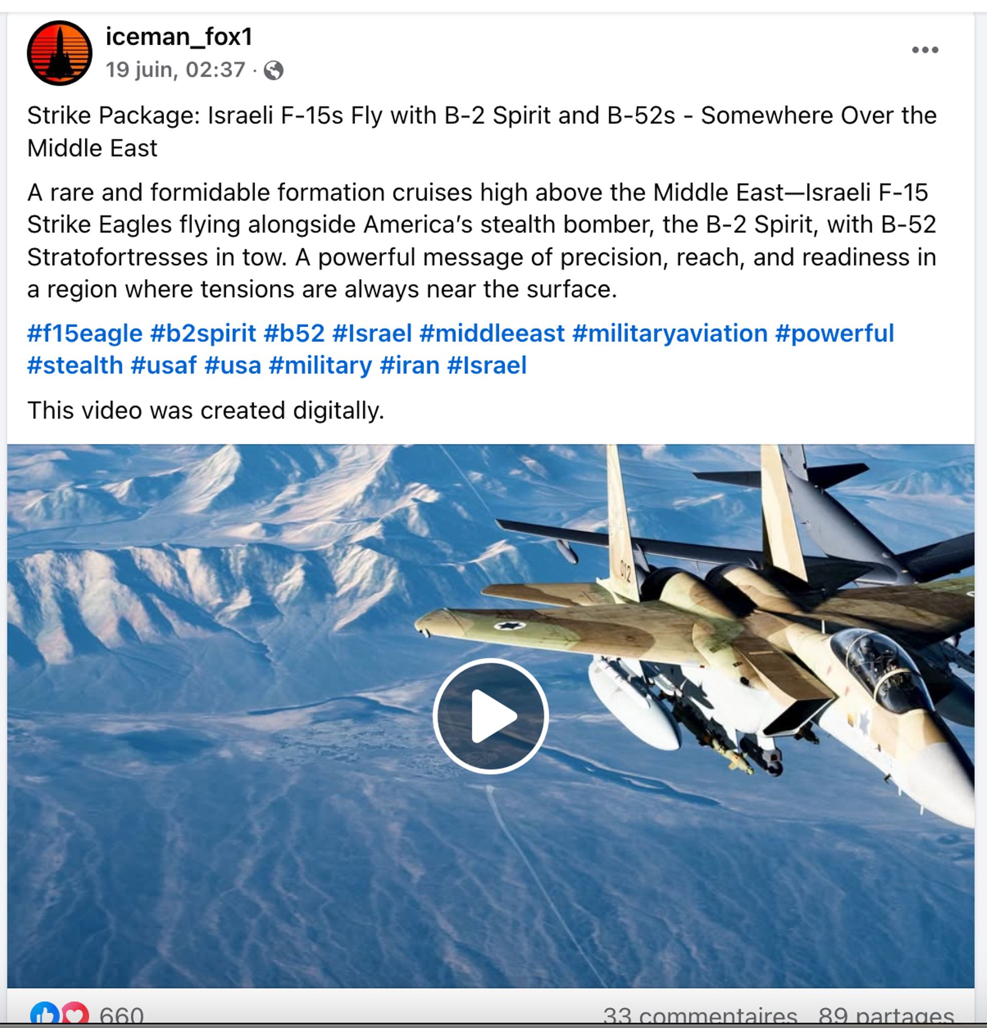 Ces images virales de bombardiers B-52 américains et de chasseurs F-15 israéliens ne sont pas ...