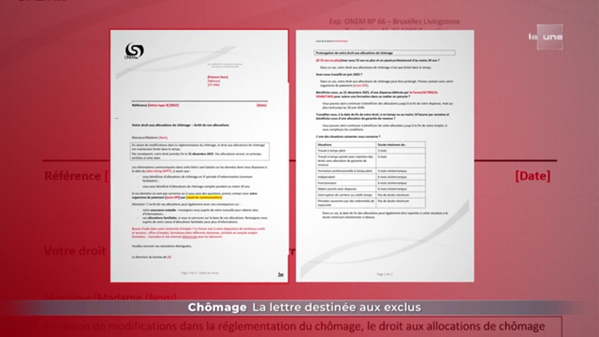Voici la lettre que vont recevoir les exclus du chômage - RTBF Actus